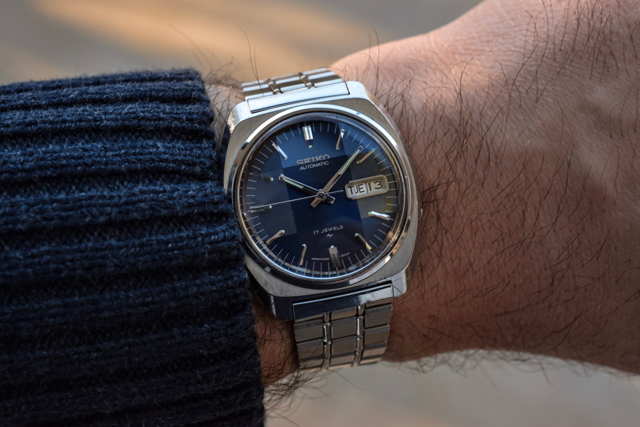 1976 Seiko Automatic Blue Dial Faceted Crystal Day/Date Watch ...